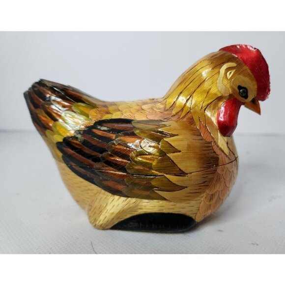 Vintage | Accents | Vintage Wood Chicken Rooster Trinket Box Lacquered ...